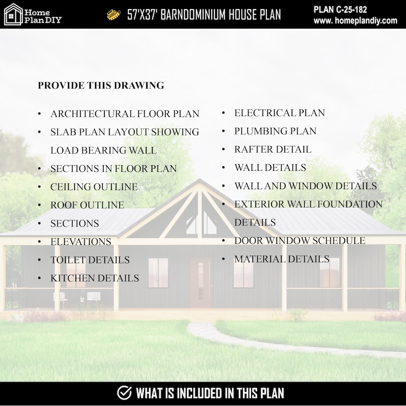 Modern Barndominium Plans 57x37 | 3 Bed, 2 Bath, Rustic Ranch, DIY ...