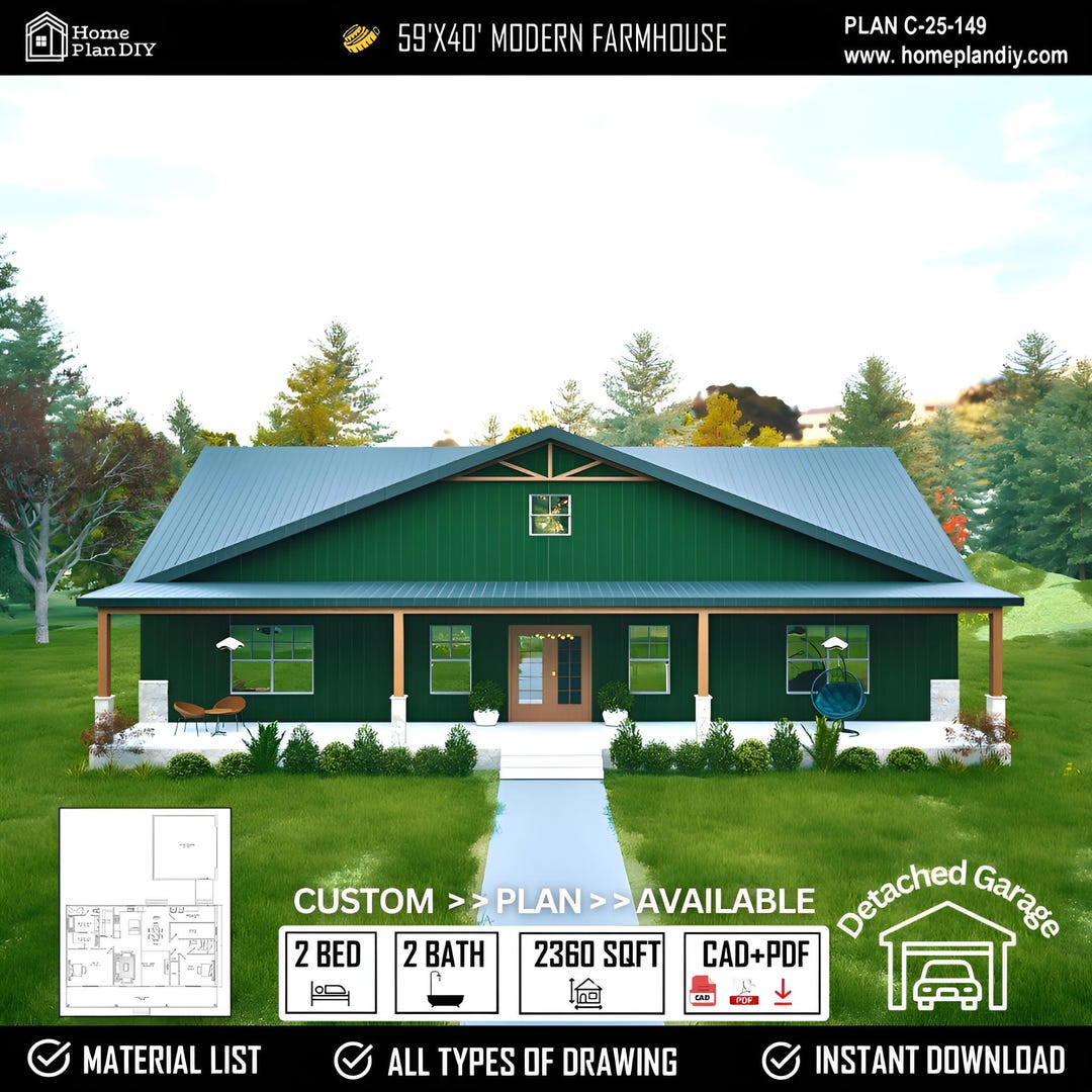 Detached Car Garage With Modern Farmhouse Plans| 2 Bedroom Custom ...