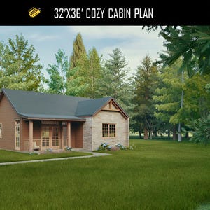 Cozy Cabin House Plans | 32x36 Tiny Cottage Blueprint (digital Download ...