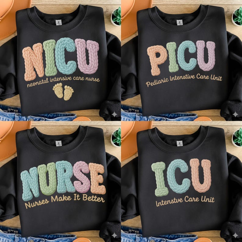 Nurse Png Bundle, NICU PICU ICU Crochet Letters, Medical Sublimation ...