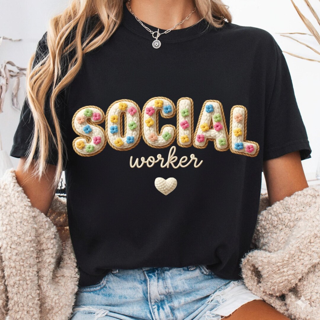 Social Worker PNG, Cute Crochet Flower Lettering Design, Cozy ...