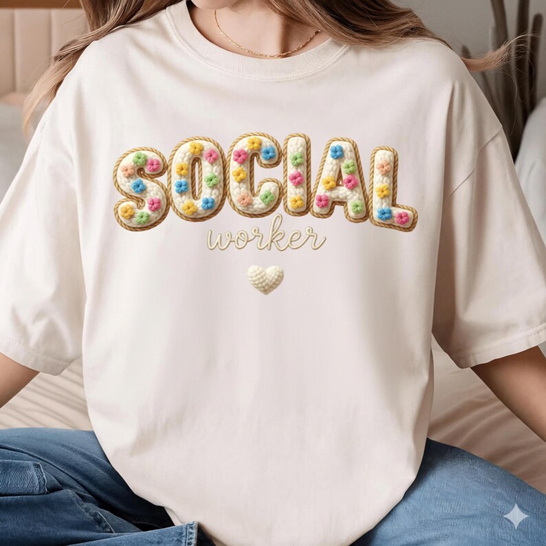 Social Worker PNG, Cute Crochet Flower Lettering Design, Cozy ...