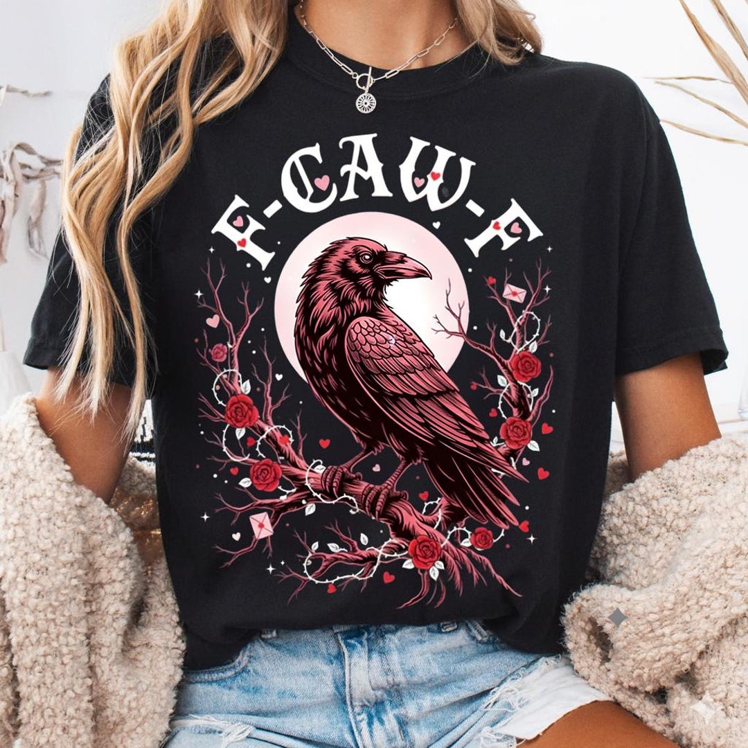 Funny F Caw F Raven Valentine PNG, Gothic Crow Rose Moon Hearts, Dark ...