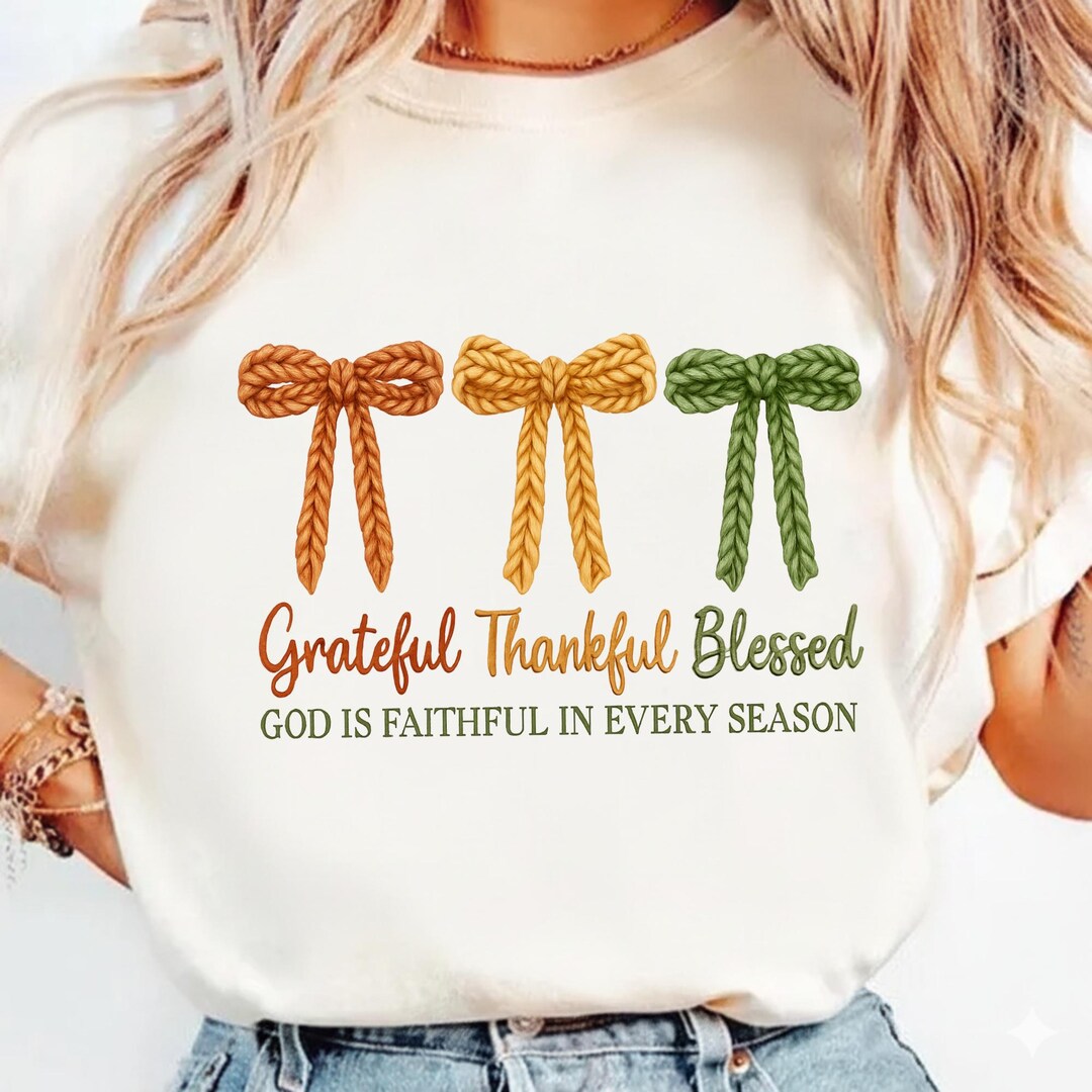 Grateful Thankful Blessed PNG, Faith Christian Yarn Bow Fall Design ...