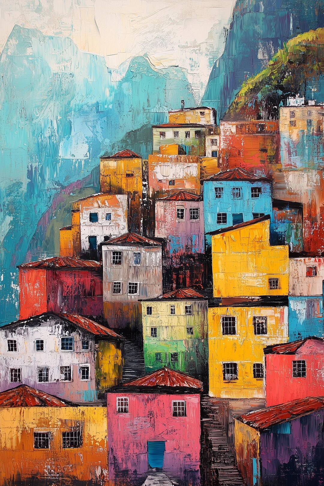 Colorful Favela Digital Art Print, Cityscape Inspired by Rio De Janeiro ...