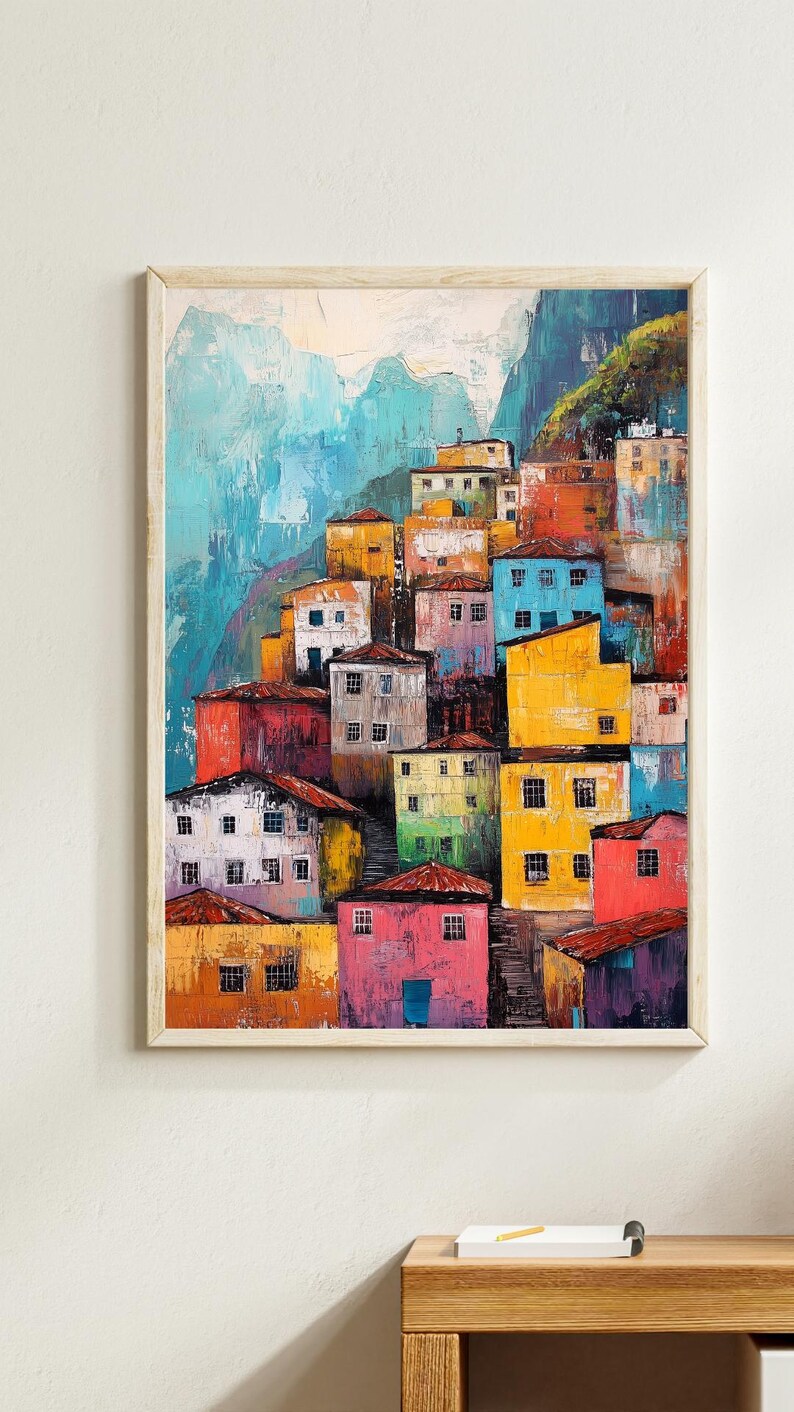Colorful Favela Digital Art Print, Cityscape Inspired by Rio De Janeiro ...
