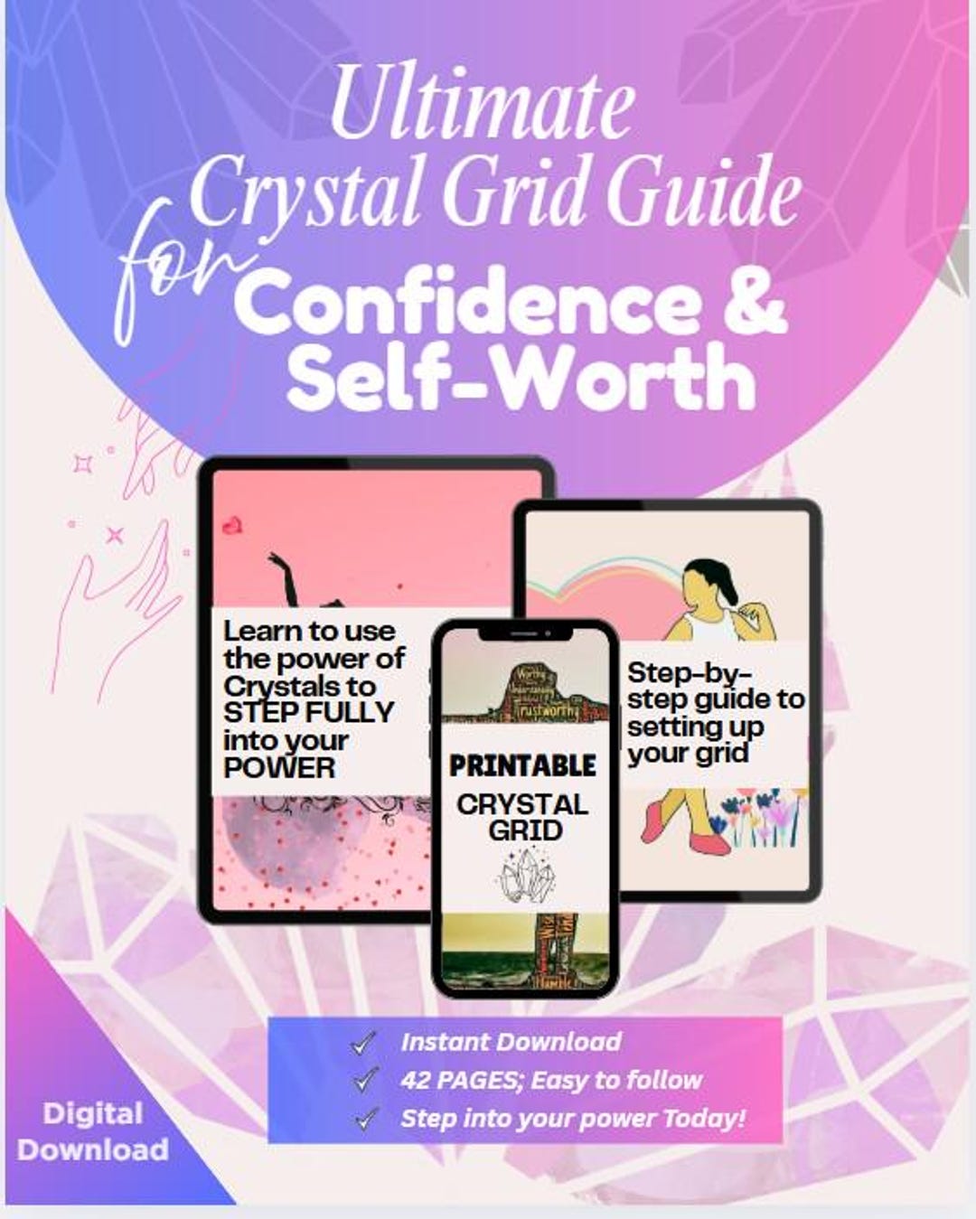 Crystal Grid Guide for Confidence & Self-worth | Self-love Worksheet ...