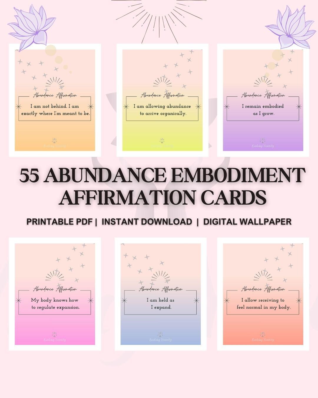 55 Embodied Abundance Affirmation Cards | Printable Deck | Digital ...