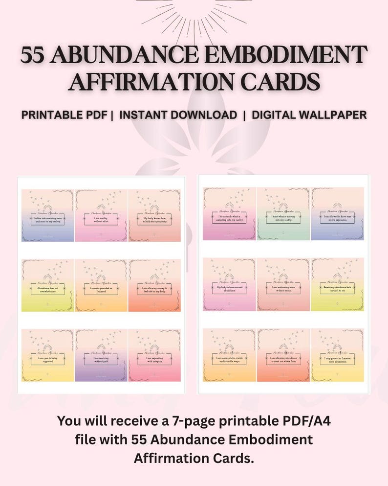55 Embodied Abundance Affirmation Cards | Printable Deck | Digital ...