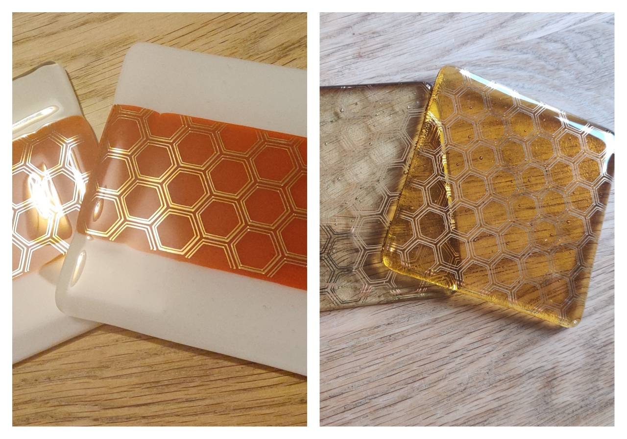 Golden Honeycomb Pattern Fused Glass Coaster Art Deco | Etsy