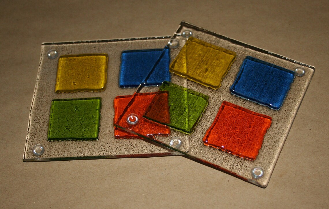 3D Raised Square Glass Coasters Multicoloured | Etsy