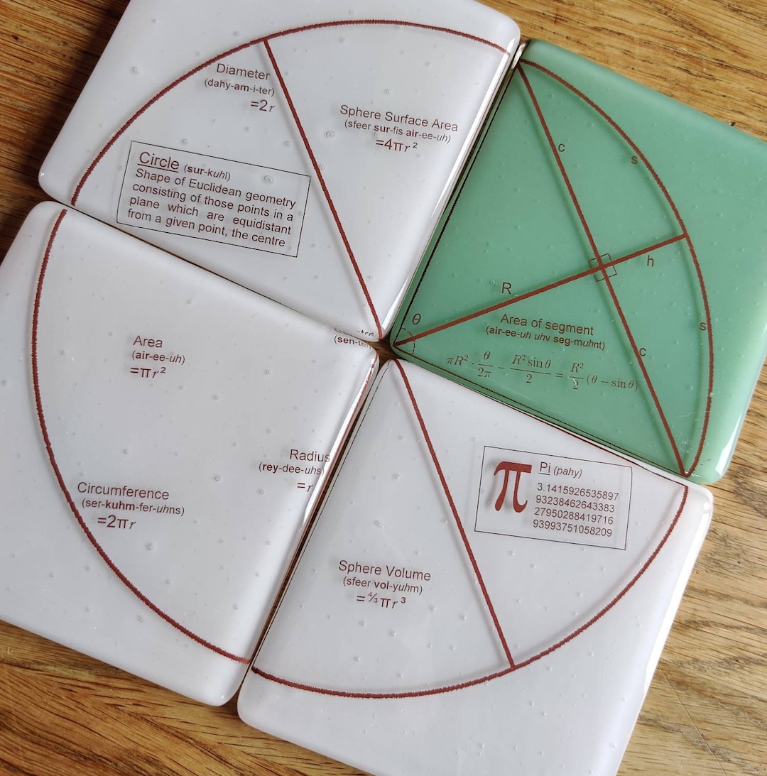 SET OF FOUR Printed Maths Coasters. Pi, Circle, Segment, Diameter ...