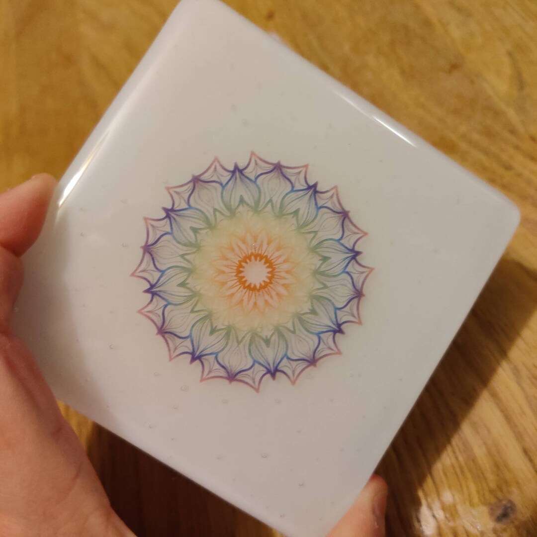 Rainbow Mandala Glass Coaster, Cute Gift Set Quirky. Chakra, Geometric ...