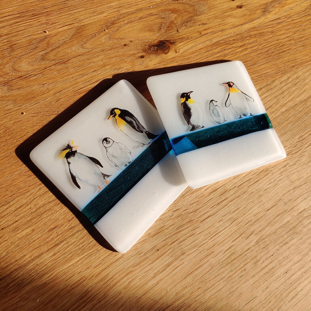 Cute Penguins on Ice Coaster - Family of Birds, Antarctic, South Pole ...