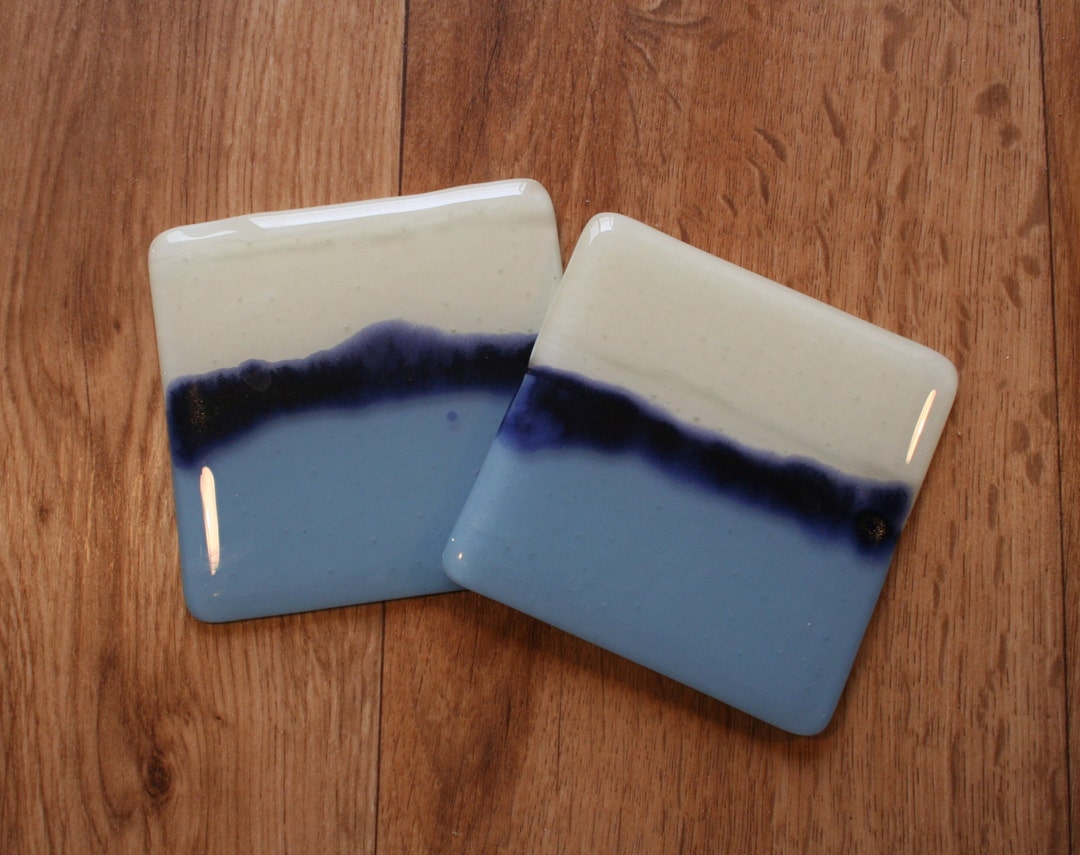Seascape Coaster Cream, Powder Blue and Blue Enamel - Etsy