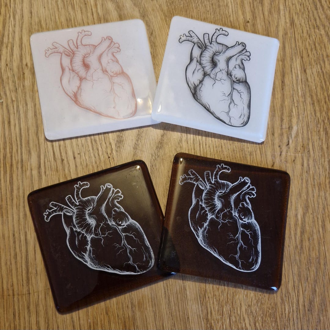 Single Anatomically Correct Heart Glass Coaster. Gothic. Romance ...