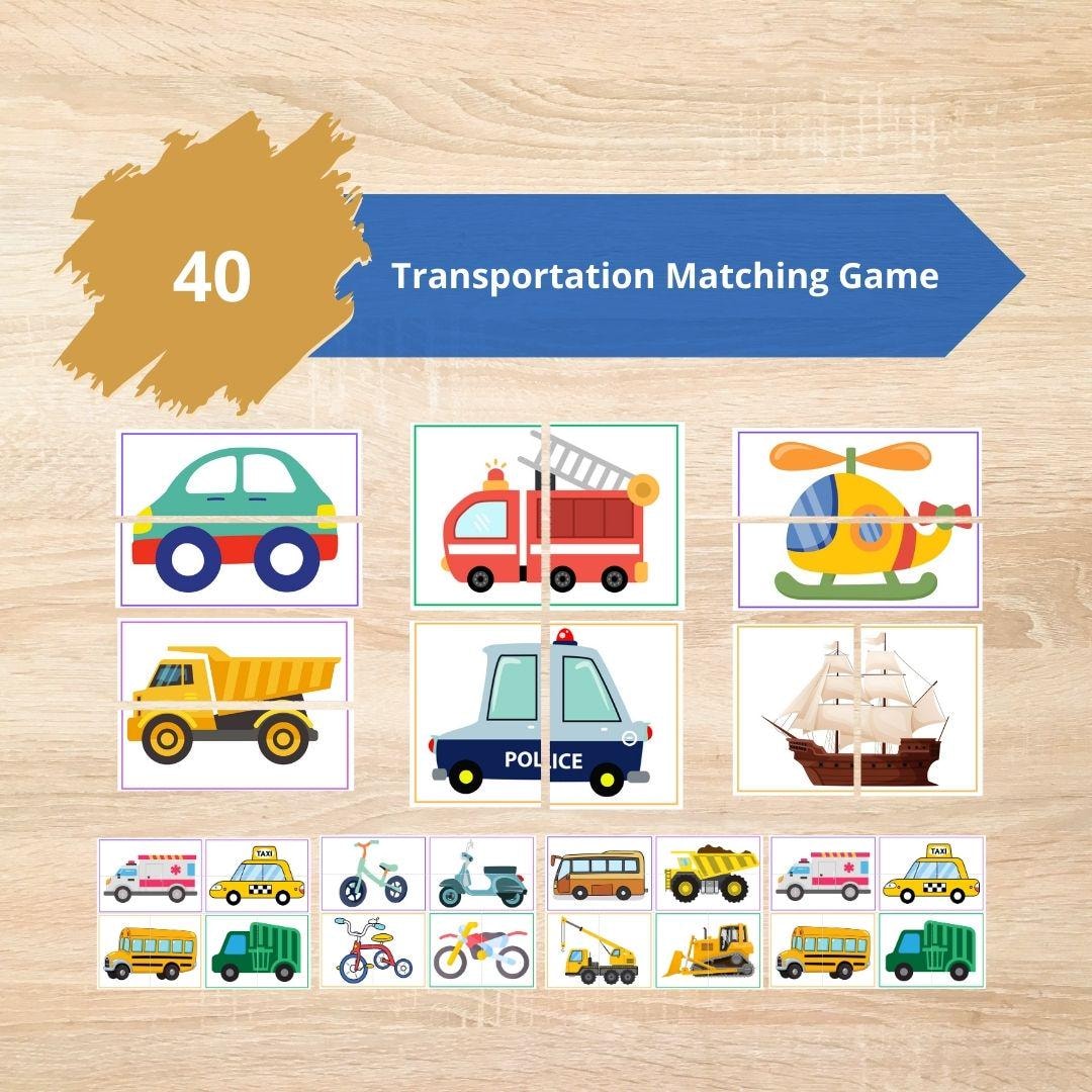 Transportation Matching Game, Symmetry Cards, Toddler Memory Activity ...