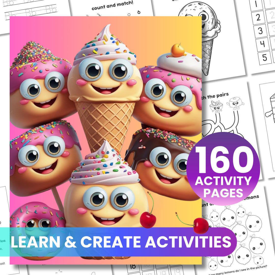 Sweet Desserts Activity Pages for Kids PDF – Learn ABC, Counting, Mazes ...