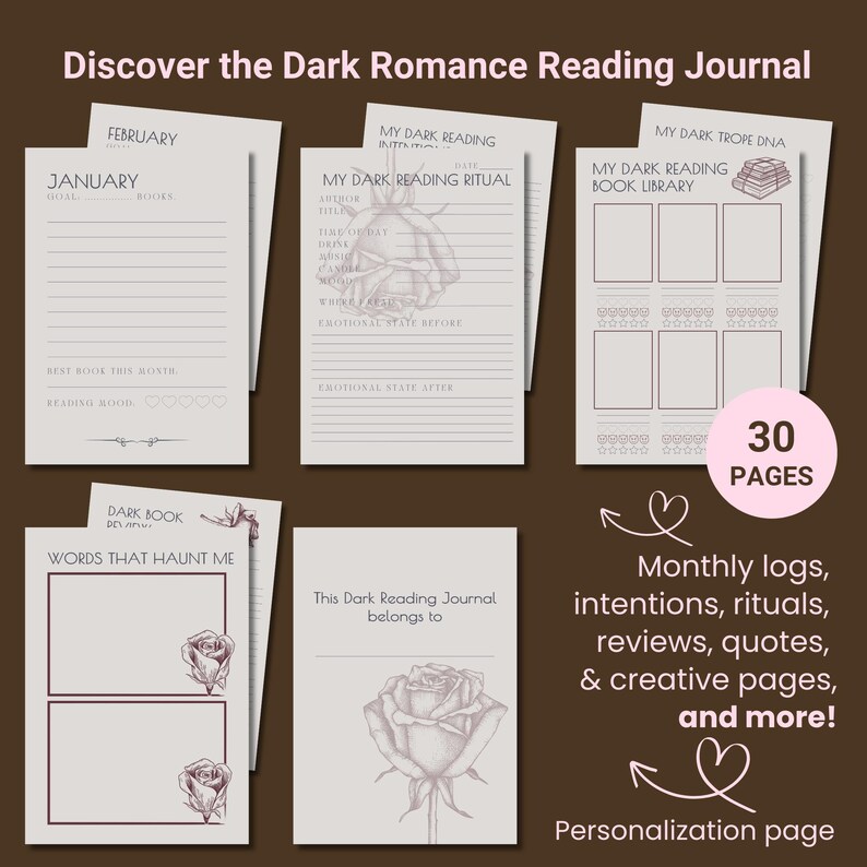 Dark Romance Book Journal PDF, Printable Reading Planner, Emotional ...