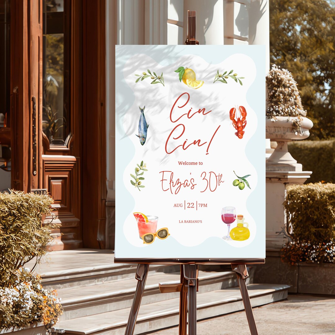 Editable Cin Cin Welcome Sign | Italian Summer Brunch for Birthday ...