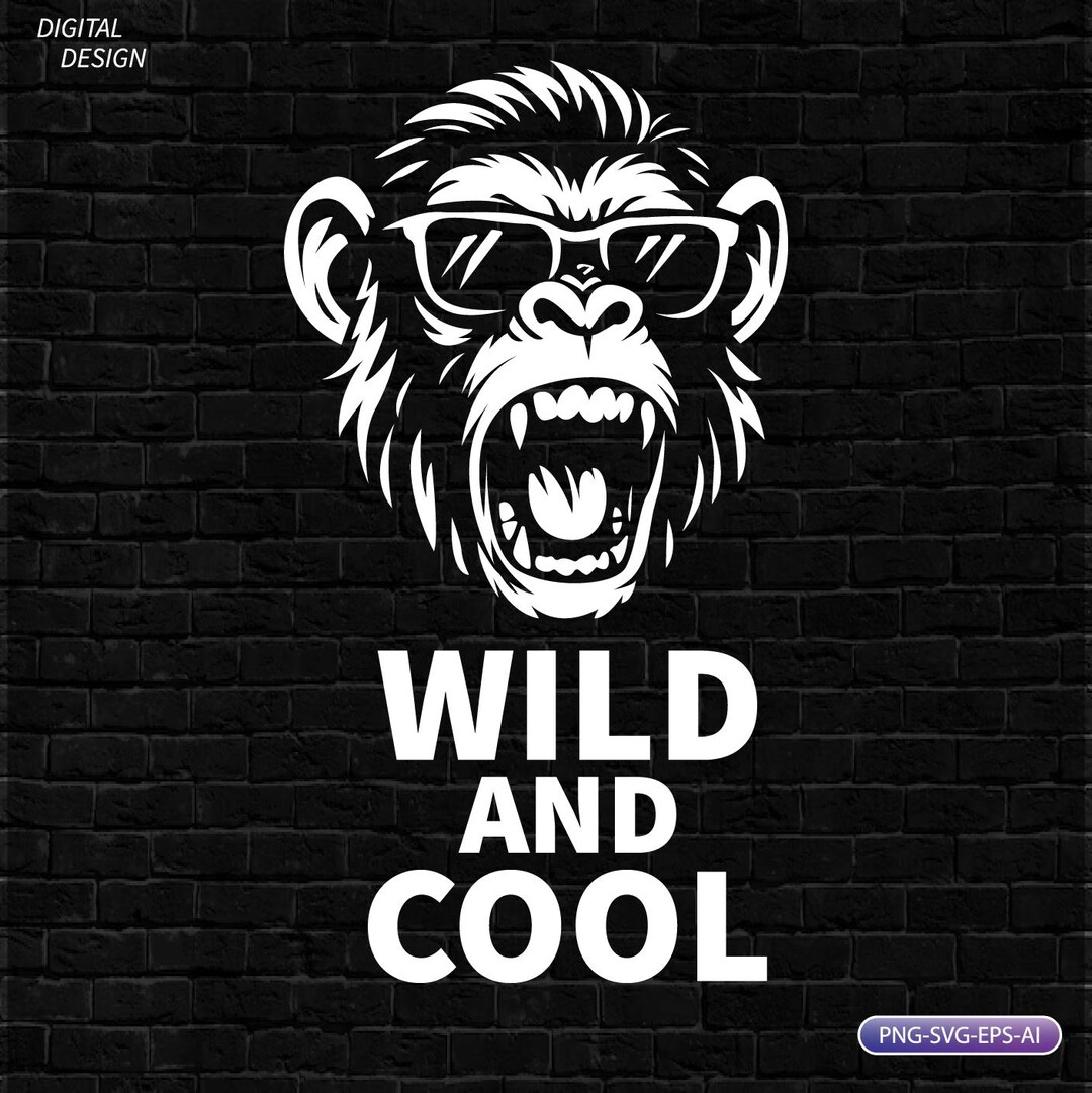 Monochrome Roaring Monkey Face T-shirt Design – Cool Retro Animal ...