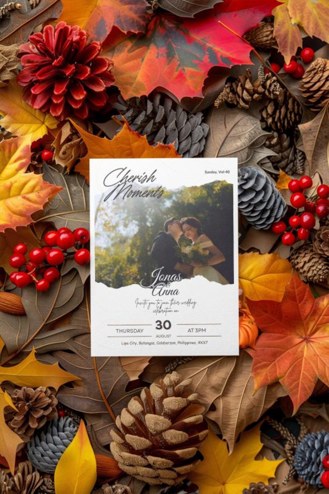 Minimalist Torn Paper Wedding Invitation Template – Editable Printable Canva Invite for Modern ...