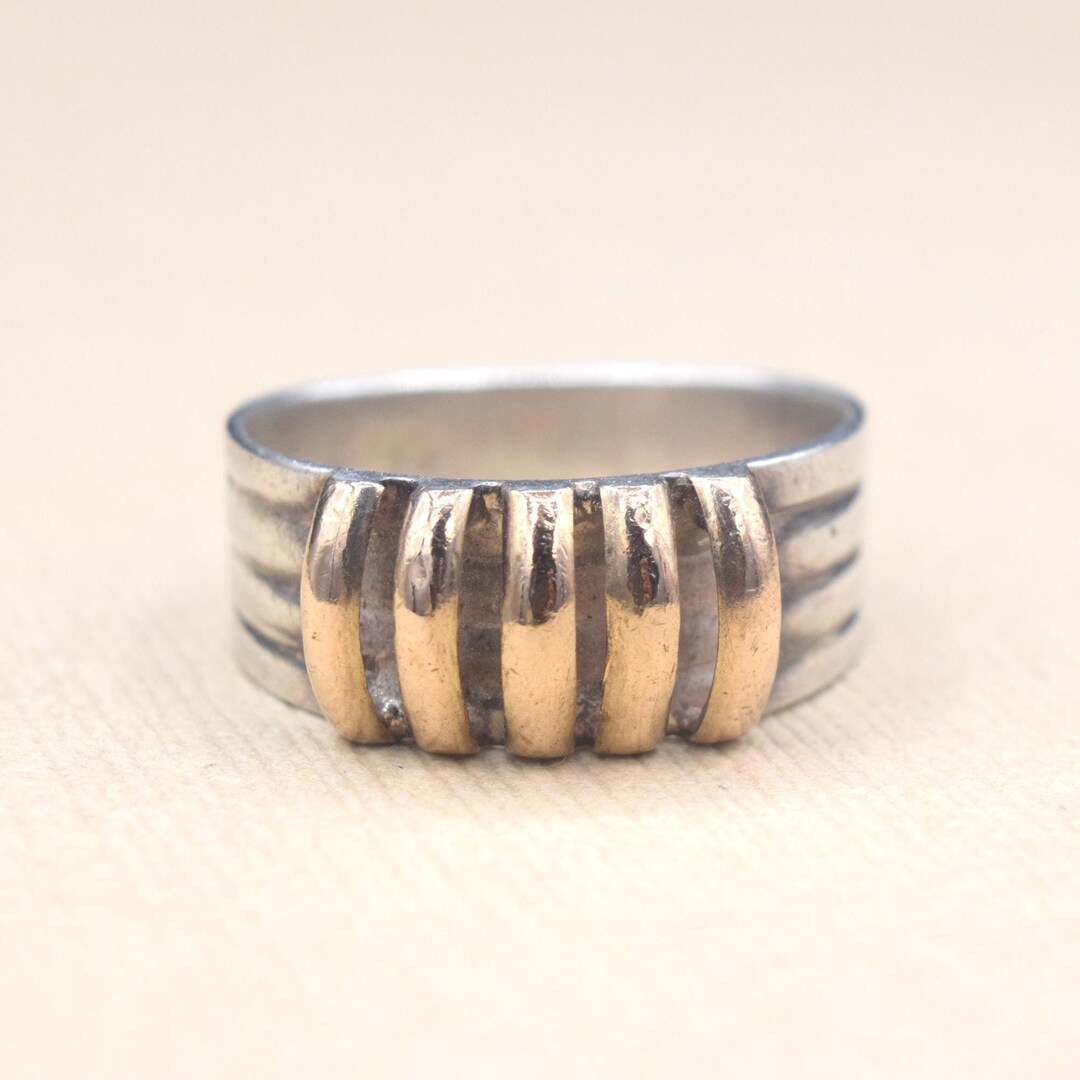 Vintage Modernist 18k Gold and 950 Silver Ring C.1970s - Etsy