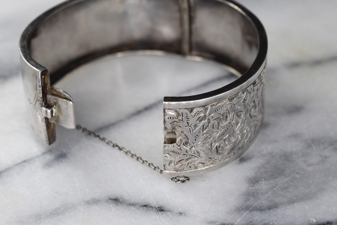 Antique Victorian Sterling Silver Hinged Bangle Bracelet With - Etsy