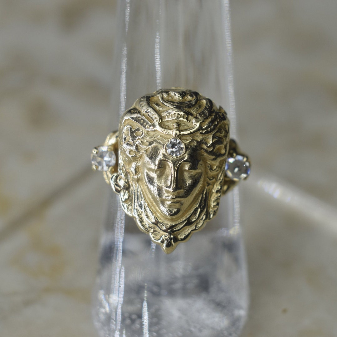 On Holdvintage 14k Gold Goddess Poison Ring With Diamonds - Etsy