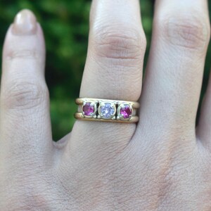 Vintage 14k Gold Ruby and Pink Sapphire Three Stone Ring - Etsy