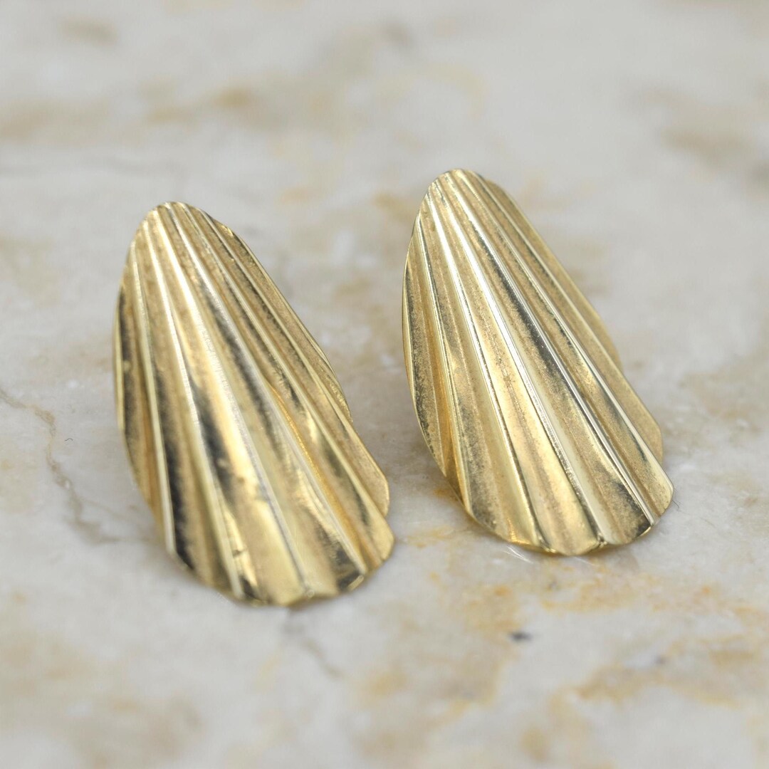 Vintage 14k Gold Shell Earrings C.1980s - Etsy