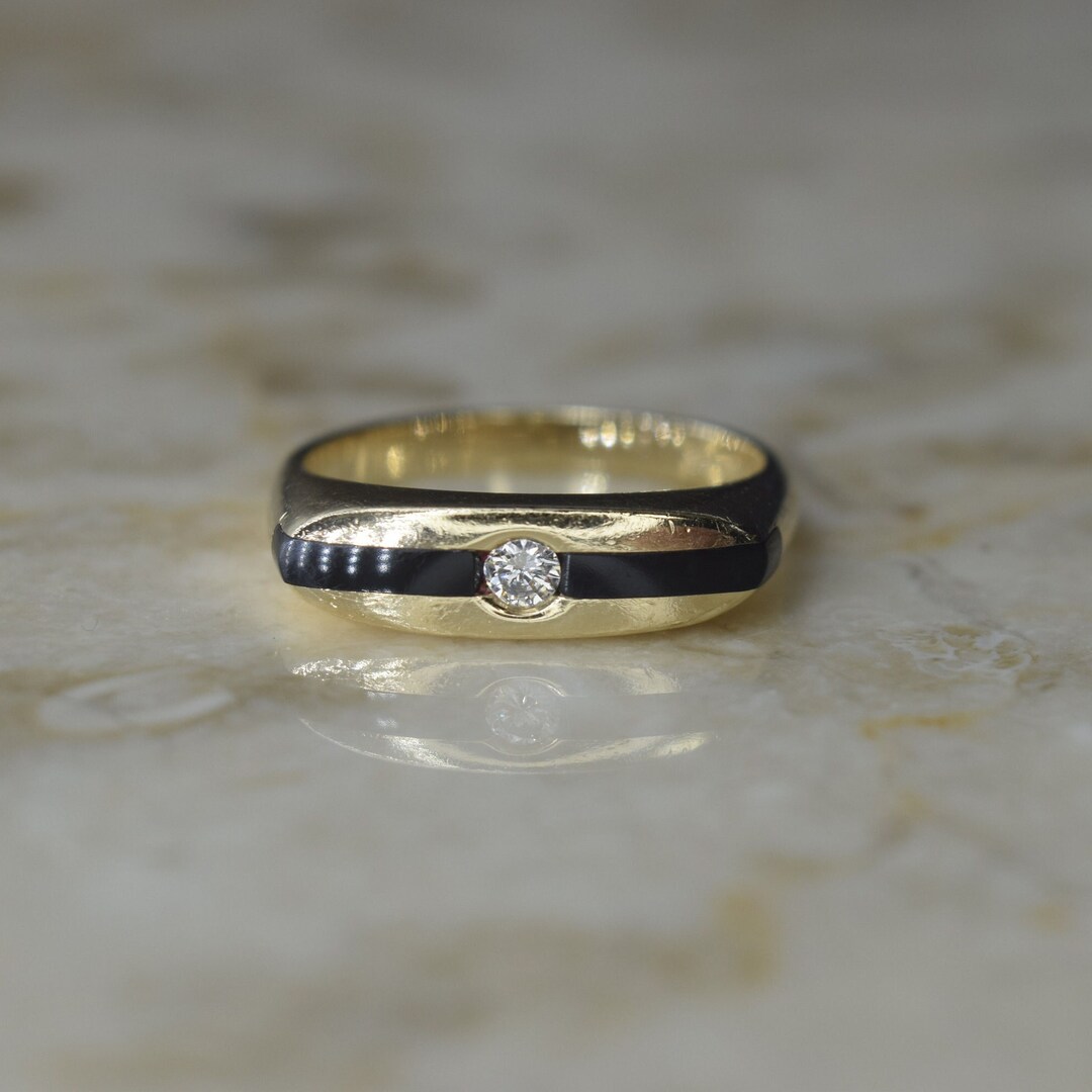Vintage 14k Gold Ring With Diamond and Onyx Inlay - Etsy