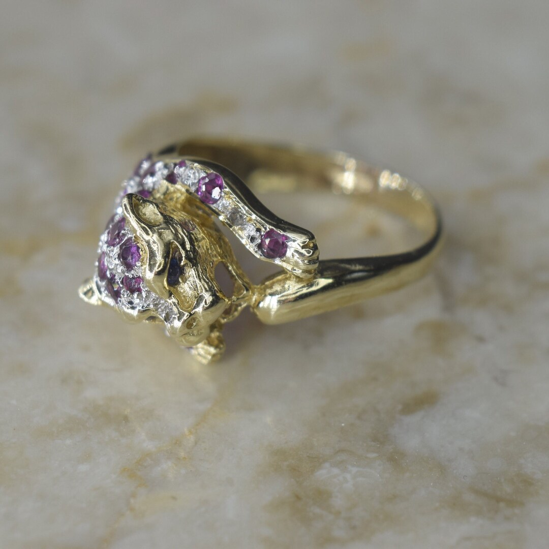 Vintage 14k Gold Ruby and Sapphire Leopard Ring C.1990s - Etsy