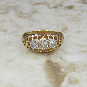 Antique Victorian 14k Gold Old Mine Cut Diamond Three Stone Ring C ...