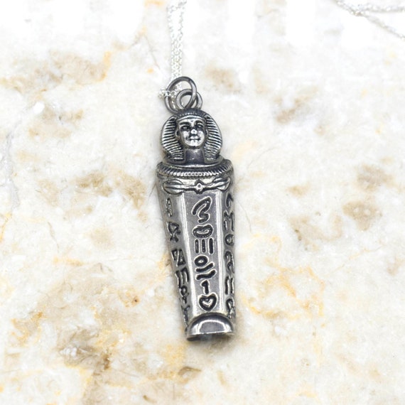 Vintage Sterling Silver Mummy Sarcophagus Pendant c.1… - Gem