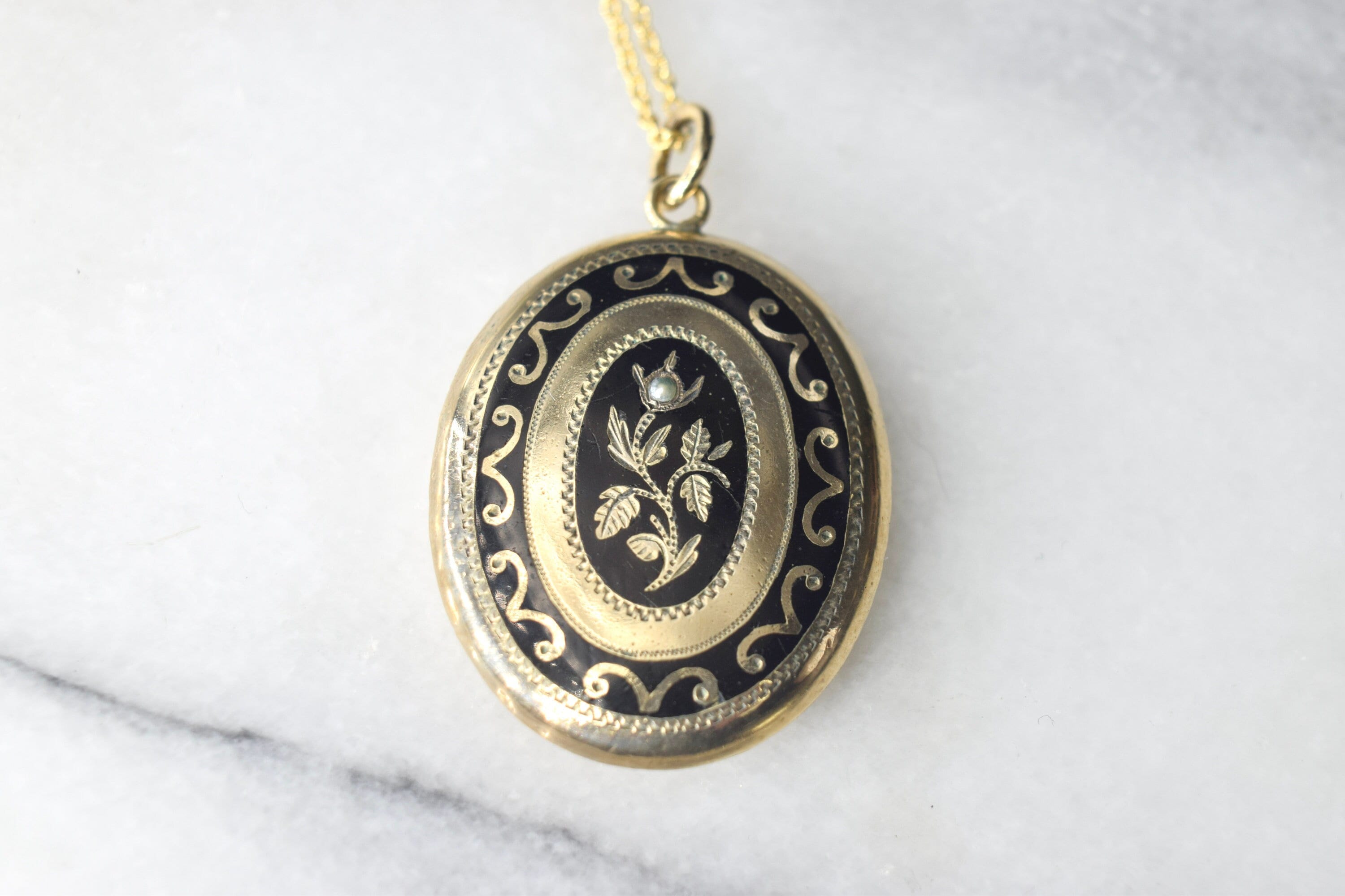 Antique Victorian Mourning Locket 14k Gold Enamel and Seed - Etsy