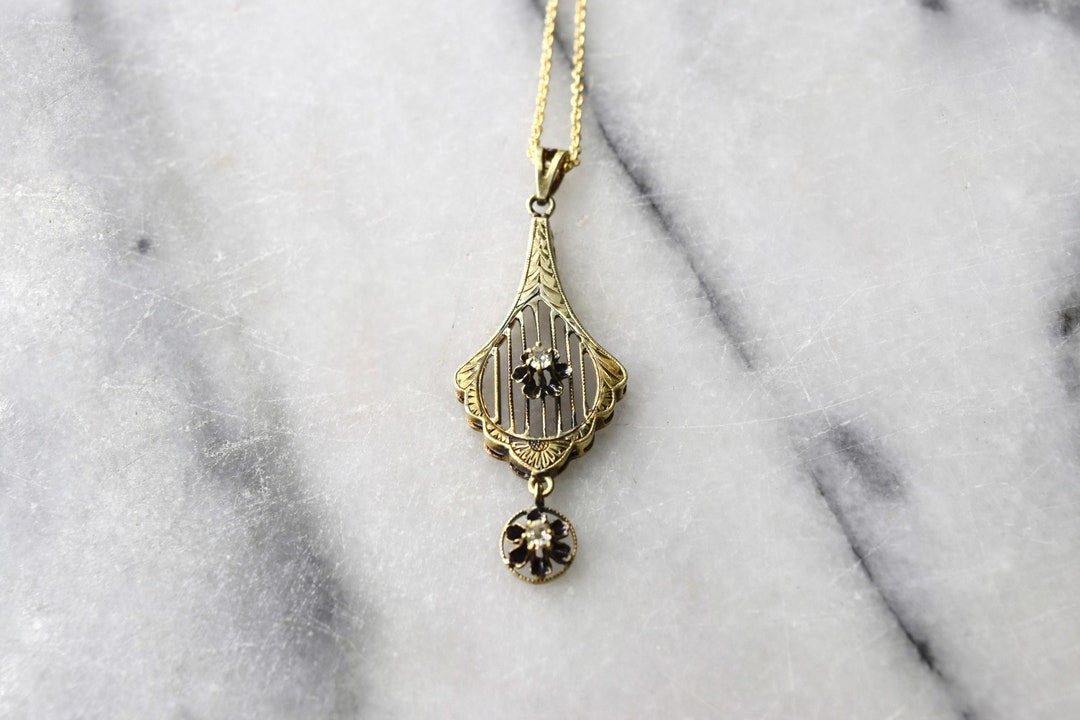 Antique 14k Gold Lavaliere With Old Mine Cut Diamonds C.1900 - Etsy