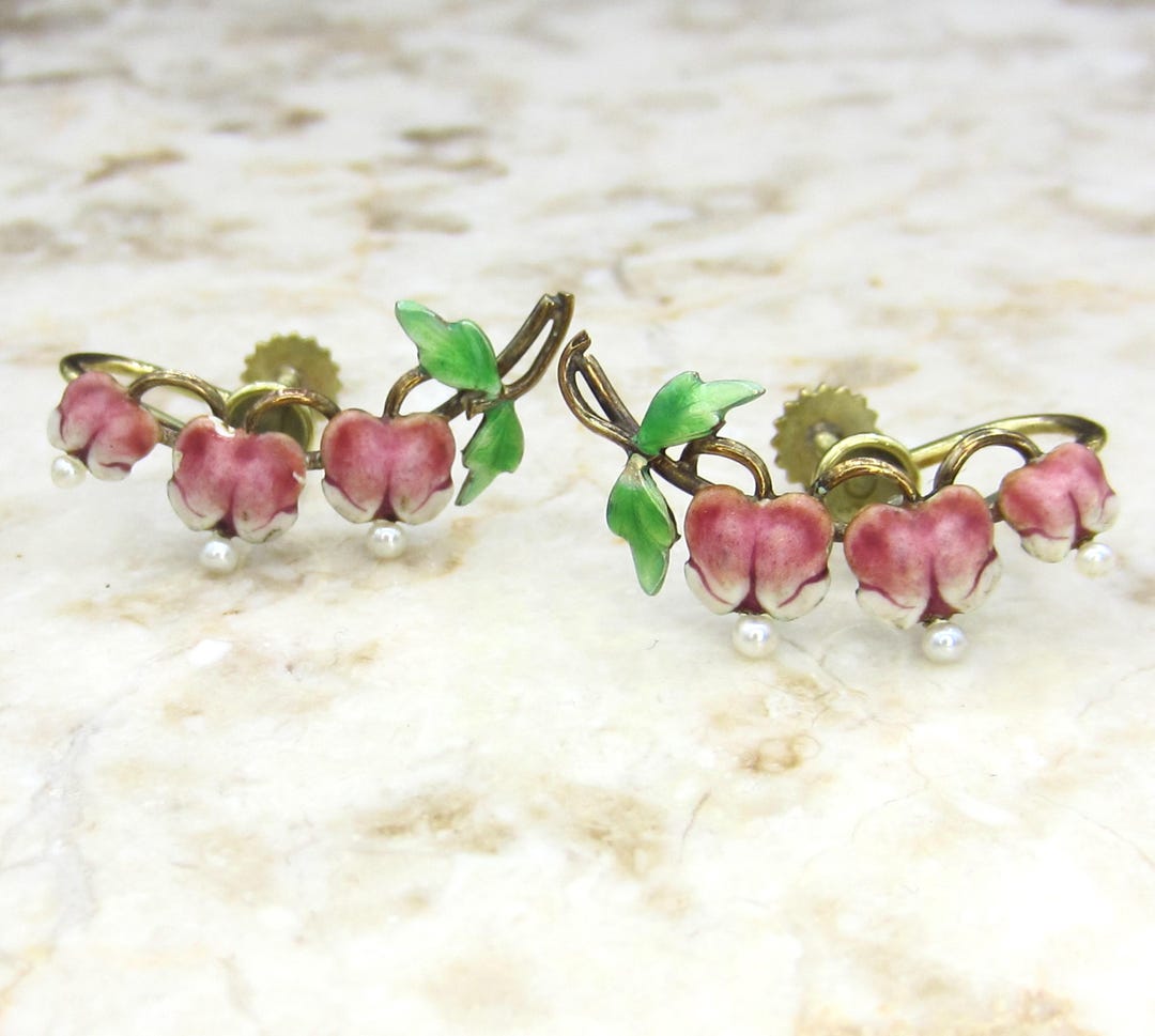 On Hold- Antique Art Nouveau 14k Gold Enamel Krementz Bleeding Heart ...