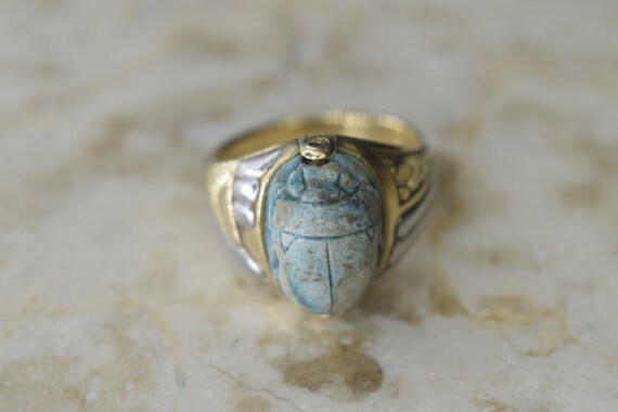 Antique Art Deco Egyptian Revival Scarab Ring 18k Gol… - Gem