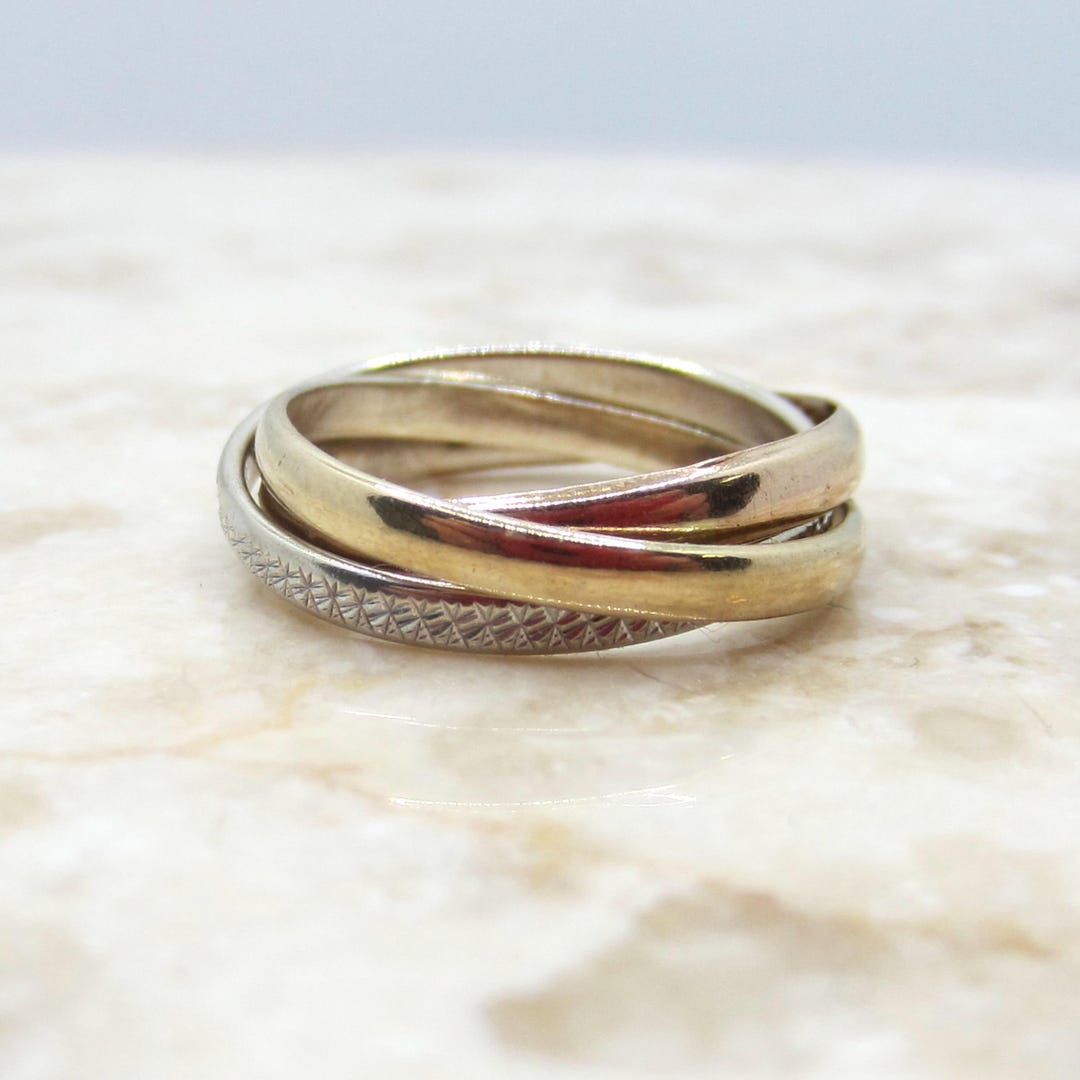 Vintage 14k Gold Triple Rolling Ring – Yellow & White Gold – Engraved ...