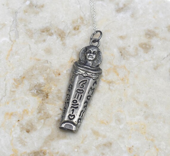 Vintage Sterling Silver Mummy Sarcophagus Pendant c.1… - Gem