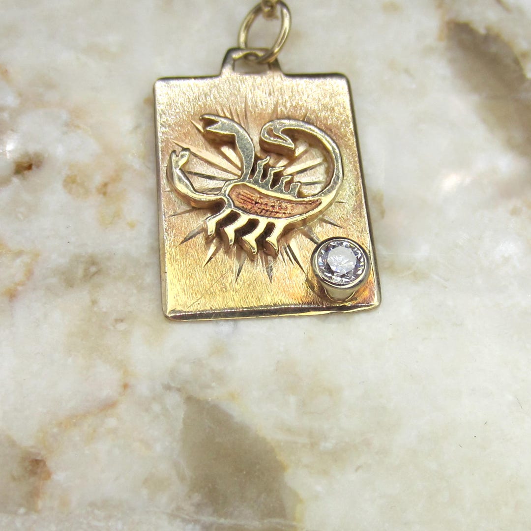 Vintage 14K Gold Scorpio Pendant: Diamond Accent Zodiac Charm - Etsy