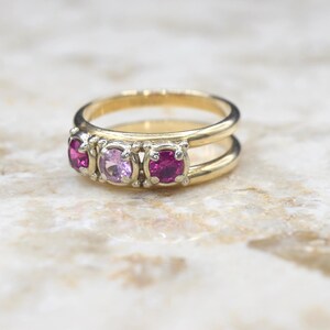 Vintage 14k Gold Ruby and Pink Sapphire Three Stone Ring - Etsy