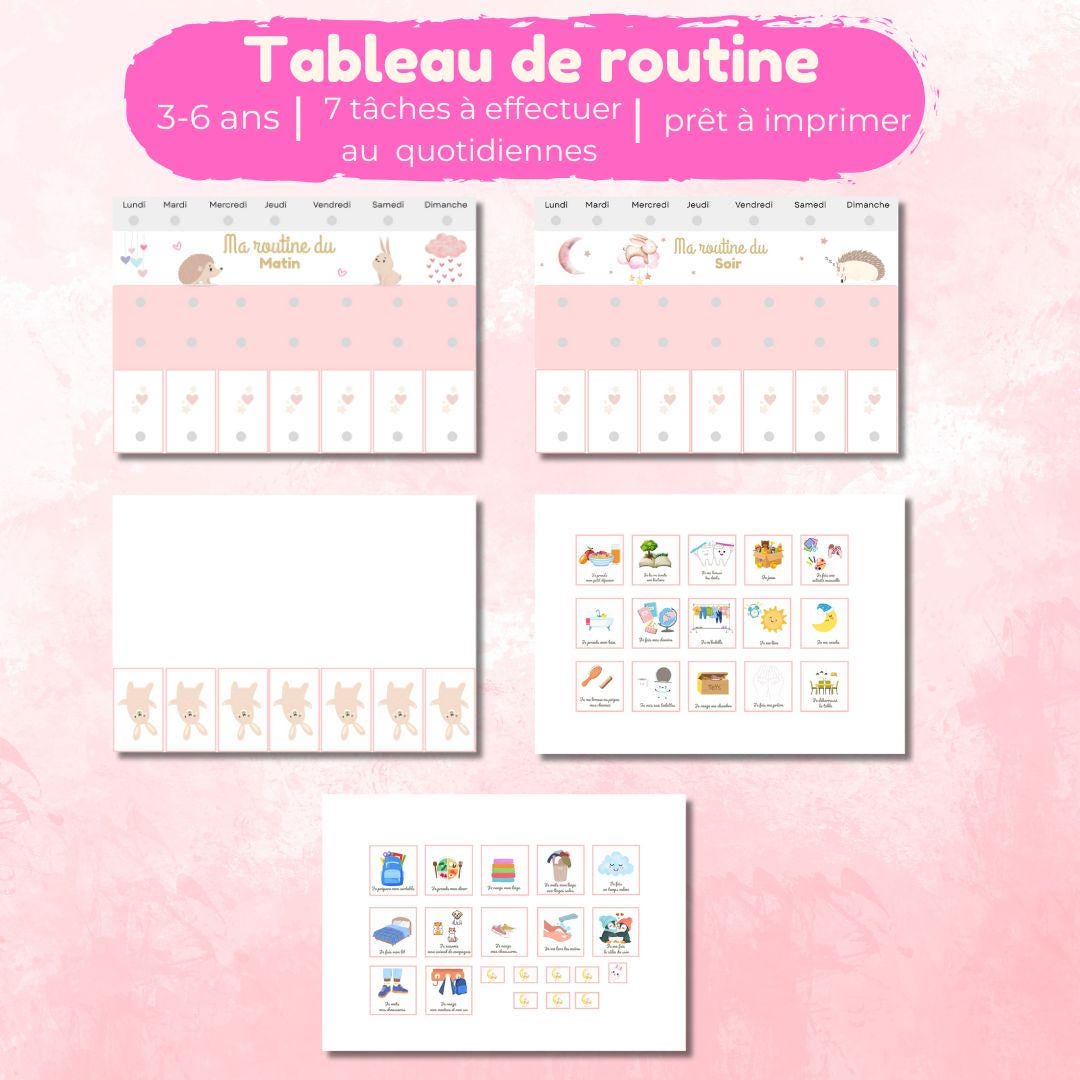 Children's Routine Chart of Daily Morning and Evening Tasks With ...