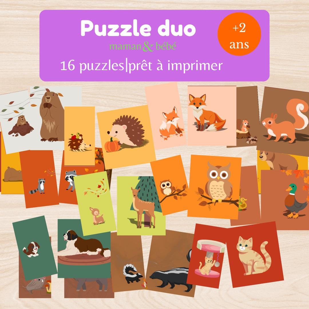 Printable Animal Puzzles – 20 Autumn-themed Mom and Baby Puzzles ...