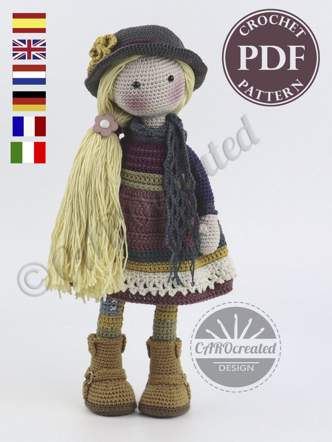 Crochet Pattern for Doll FREYA, Pdf (deutsch, English, Français ...