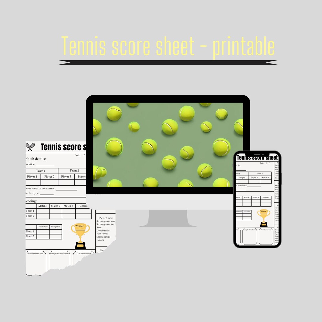 Black Tennis Score Sheet Printable | Match Scorecard | Tennis Game ...