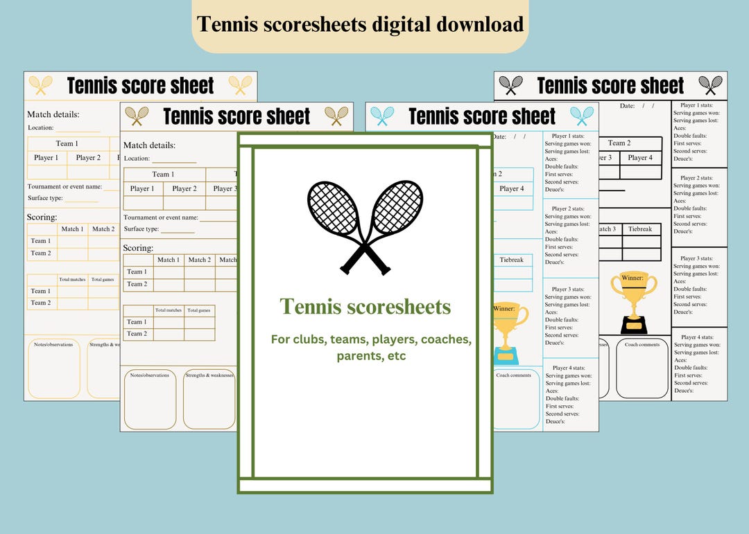 Tennis Score Sheet Printable | Match Scorecard | Tennis Game Tracker ...
