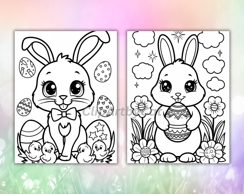 10 Cute Kawaii Easter Bunny Coloring Pages for Kids and Toddlers, Quiet ...