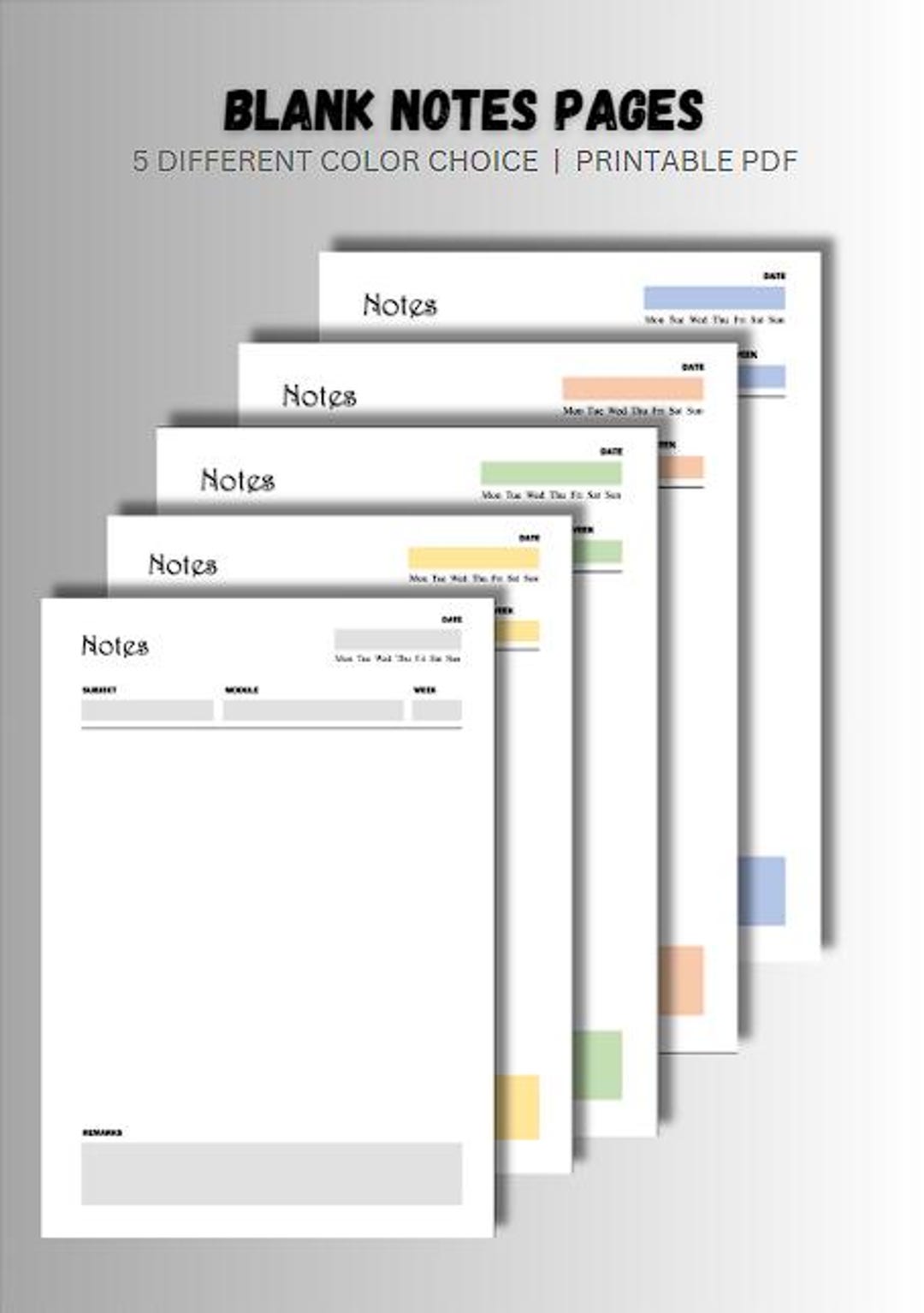 Blank Notes Pages Printable, Writing Paper, Study Note Template ...